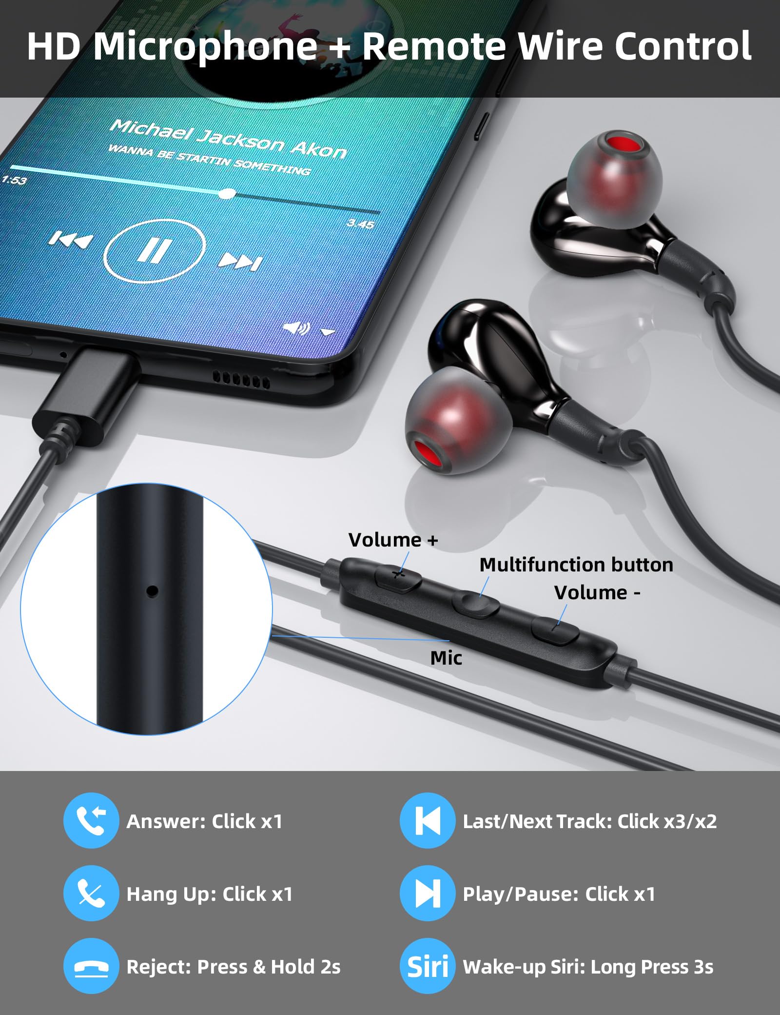 USB C Headphones for iPhone 16 15 Pro Plus Samsung S24 S23 S22 Ultra Flip Fold A53, Wired Earbuds Noise Canceling in-Ear Type C Earphones Microphone Volume Control Stereo for iPad Pro,Pixel 8 7a 6