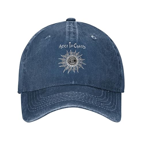 CASOWAT Alice Rock in Chains Band Denim Hats Baseball Cap for Men Women Adjustable Snapback Caps Summer Trucker Hat Navy Blue