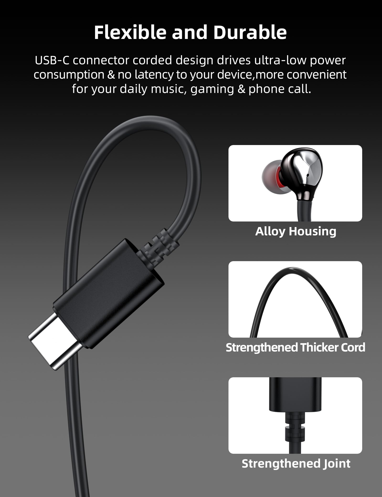 USB C Headphones for iPhone 16 15 Pro Plus Samsung S24 S23 S22 Ultra Flip Fold A53, Wired Earbuds Noise Canceling in-Ear Type C Earphones Microphone Volume Control Stereo for iPad Pro,Pixel 8 7a 6