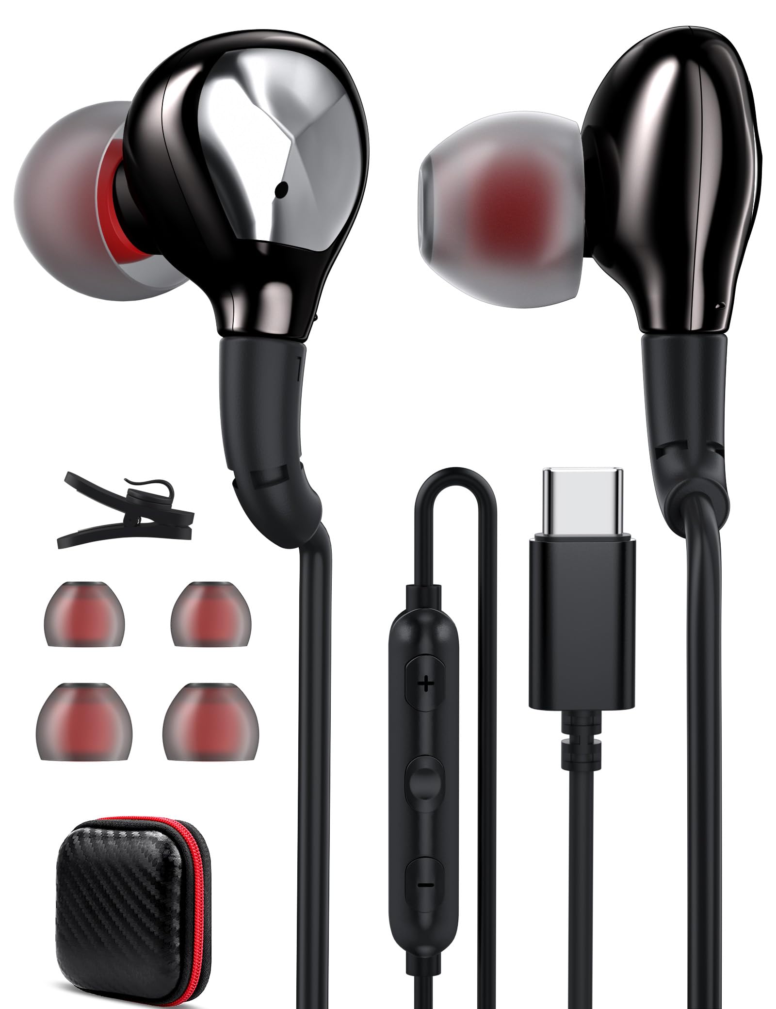 USB C Headphones for iPhone 16 15 Pro Plus Samsung S24 S23 S22 Ultra Flip Fold A53, Wired Earbuds Noise Canceling in-Ear Type C Earphones Microphone Volume Control Stereo for iPad Pro,Pixel 8 7a 6