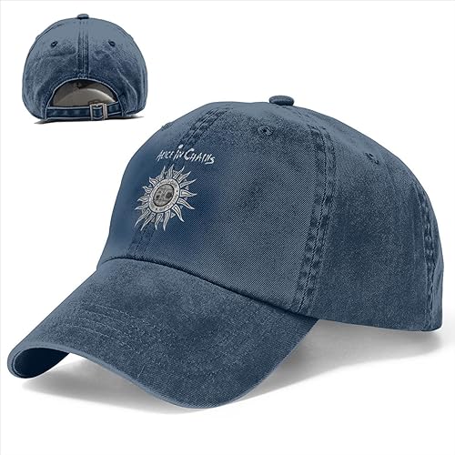 CASOWAT Alice Rock in Chains Band Denim Hats Baseball Cap for Men Women Adjustable Snapback Caps Summer Trucker Hat Navy Blue