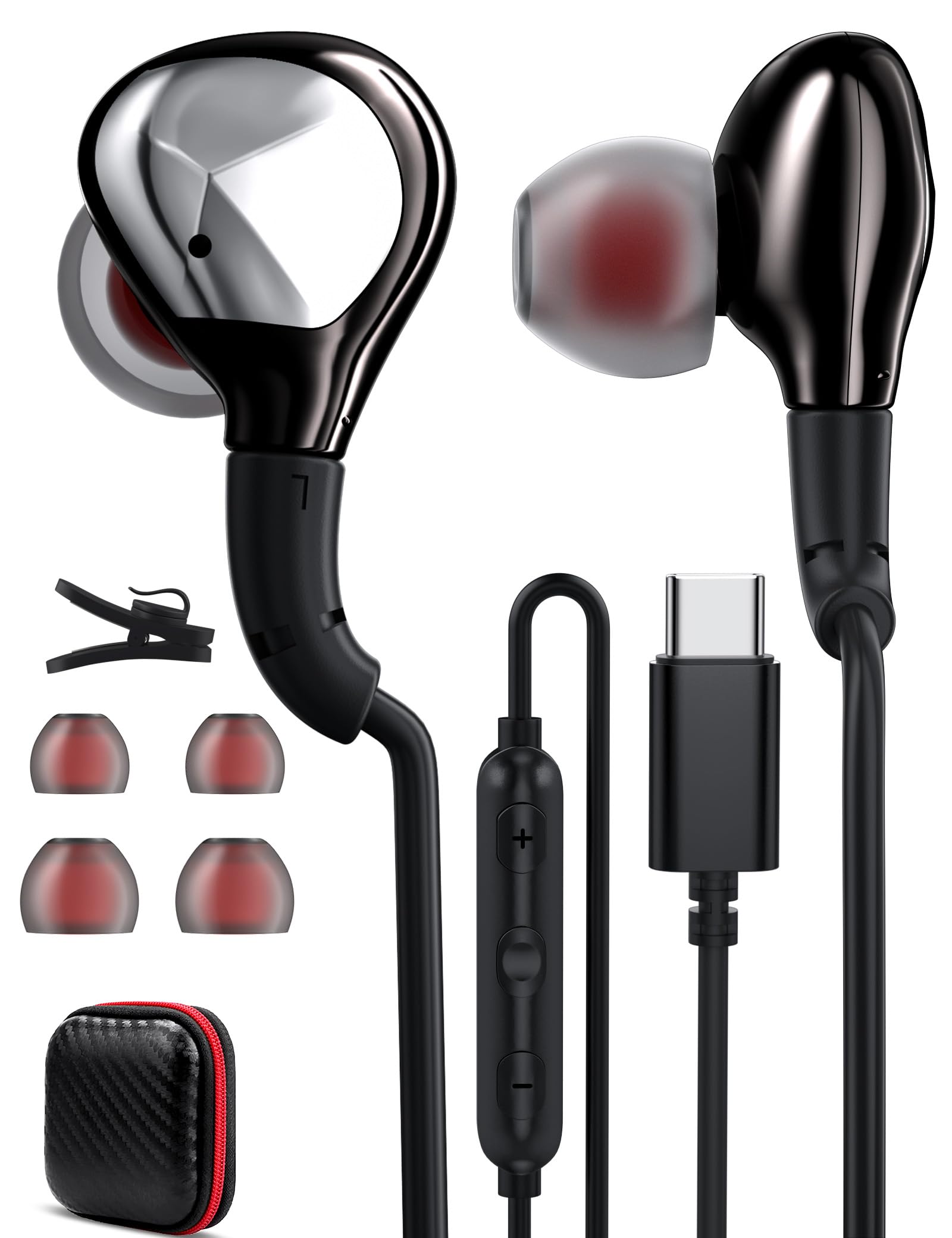 USB C Headphones for iPhone 16 15 Pro Plus Samsung S24 S23 S22 Ultra Flip Fold A53, Wired Earbuds Noise Canceling in-Ear Type C Earphones Microphone Volume Control Stereo for iPad Pro,Pixel 8 7a 6
