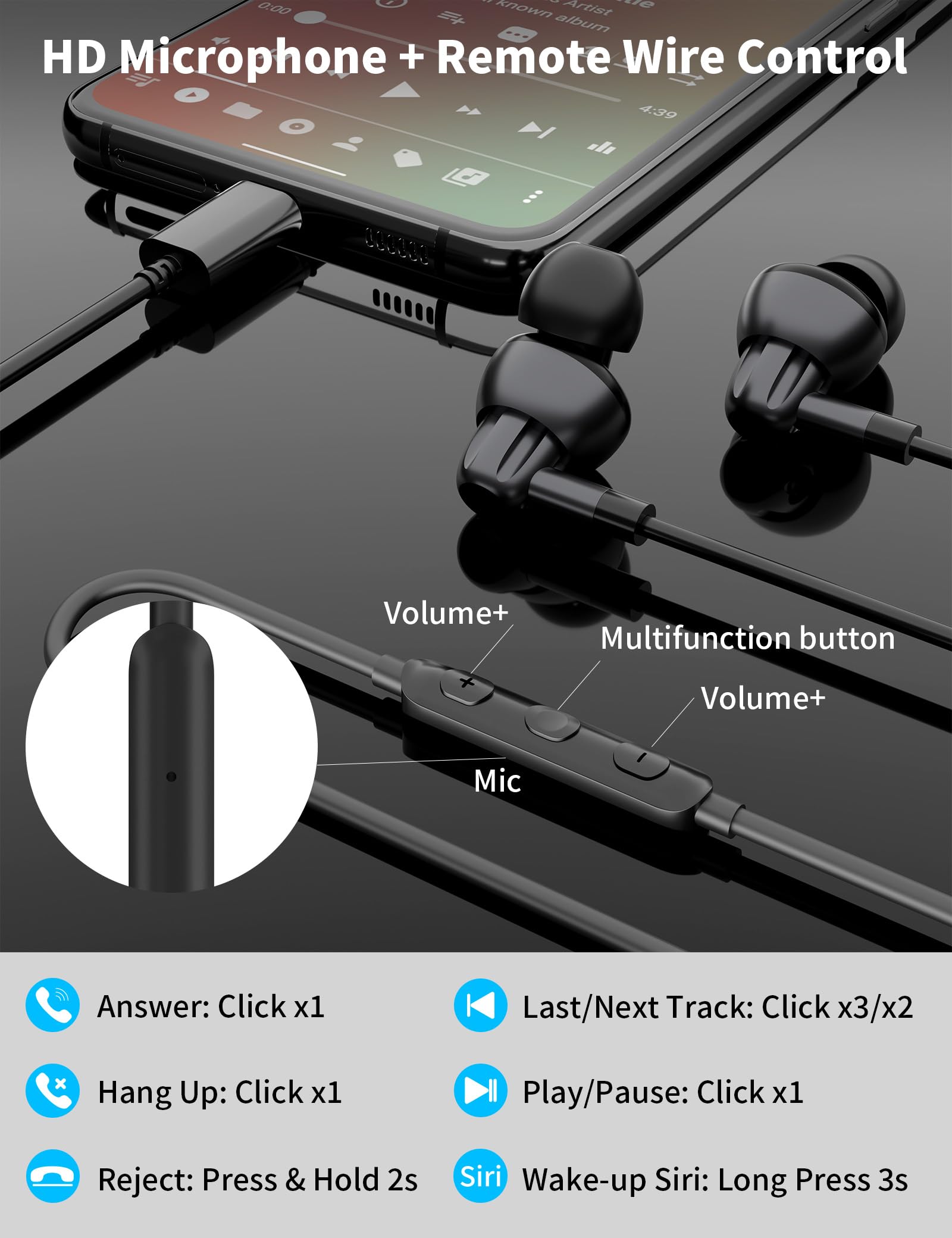 USB C Headphones for Samsung S24 S23 Ultra S22 S21 FE S20 A54 A53 Note 20 10+ Wired Earbuds Noise Canceling in-Ear Type C Earphone with Microphone Stereo Bass for iPhone 15 16 Pixel 8 7 6, Metal-Grey