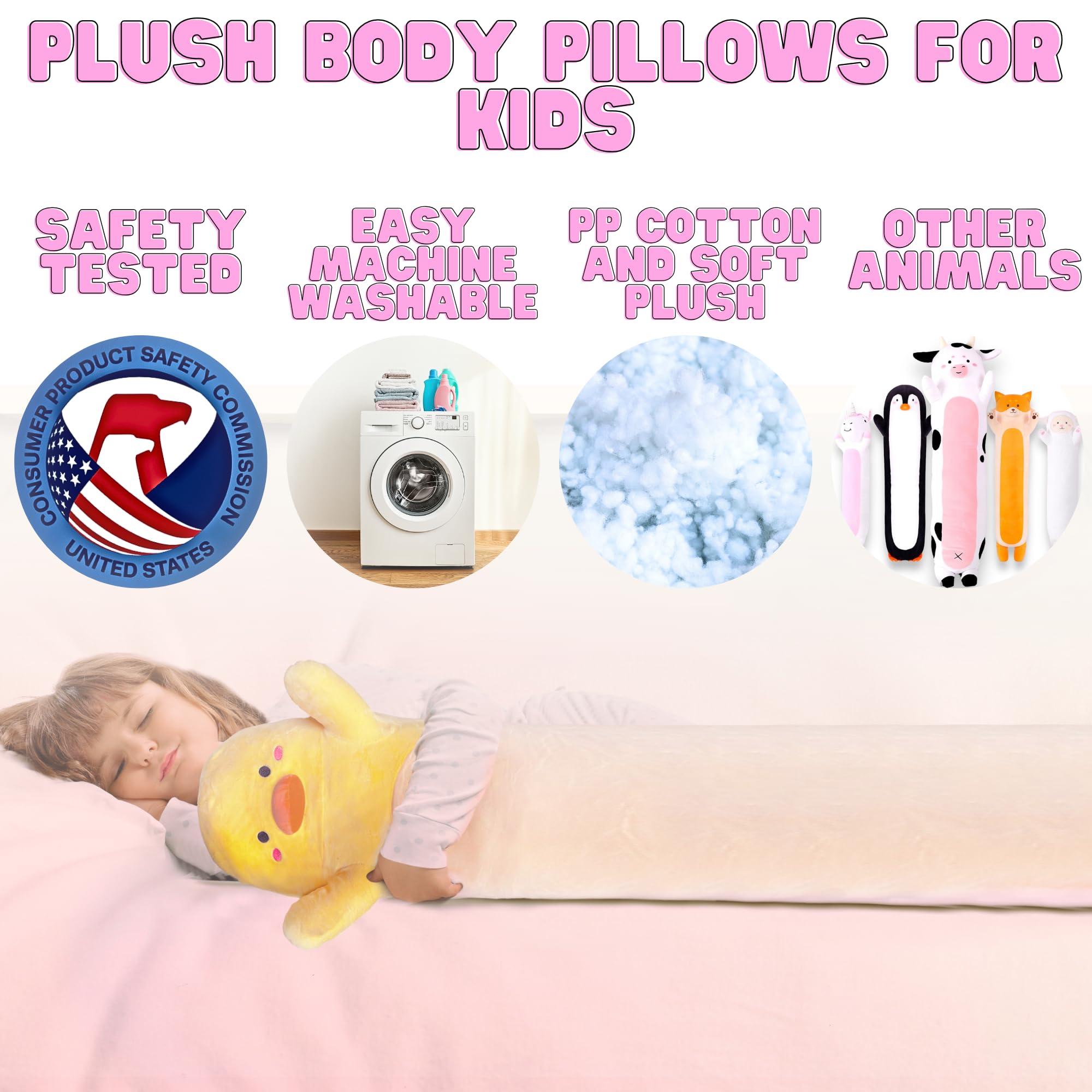 Cuddle Paws Stuffed Animal Duck Body Pillow – Soft Plush Toy & Throw Pillow for Kids, Large (47 Inches), Soft Plushies Stuff Gift for Girls