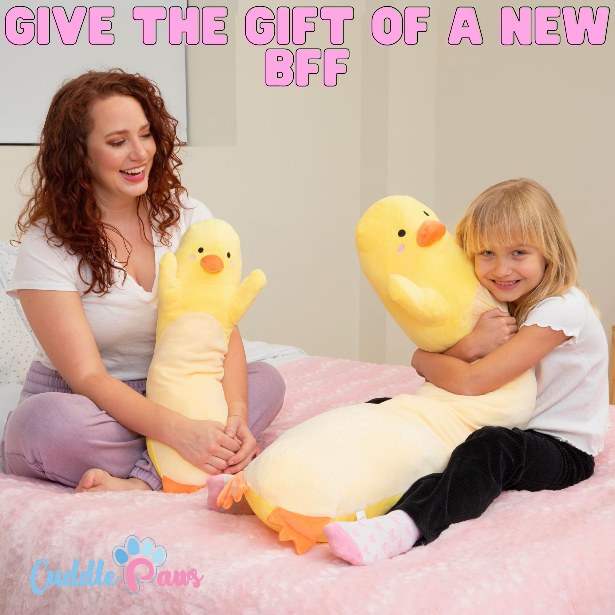 Cuddle Paws Stuffed Animal Duck Body Pillow – Soft Plush Toy & Throw Pillow for Kids, Large (47 Inches), Soft Plushies Stuff Gift for Girls