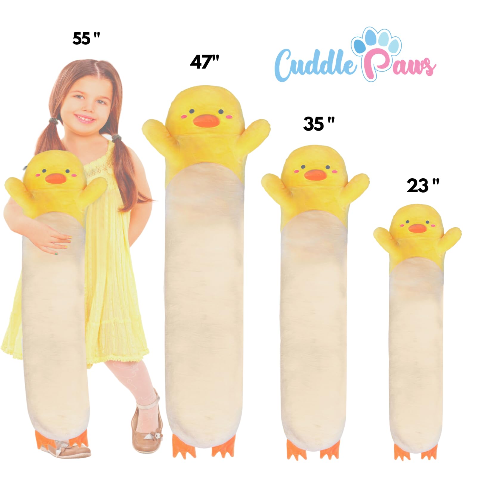Cuddle Paws Stuffed Animal Duck Body Pillow – Soft Plush Toy & Throw Pillow for Kids, Large (47 Inches), Soft Plushies Stuff Gift for Girls