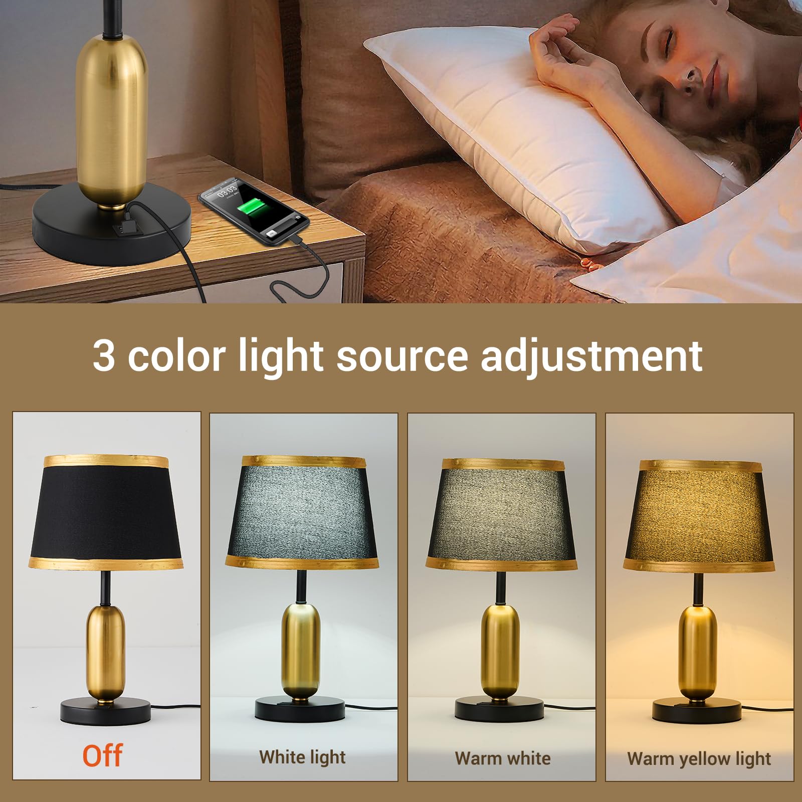 Modern Table Lamp Set of 2 - Creative Design for Living Room and Bedroom, Stylish Bedside Lamps, Perfect for Nightstands - Small Table Lamps with Designer Sample Room Inspired Look (black lampshade)