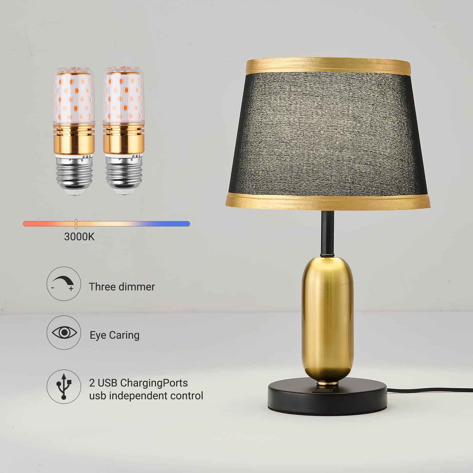Modern Table Lamp Set of 2 - Creative Design for Living Room and Bedroom, Stylish Bedside Lamps, Perfect for Nightstands - Small Table Lamps with Designer Sample Room Inspired Look (black lampshade)