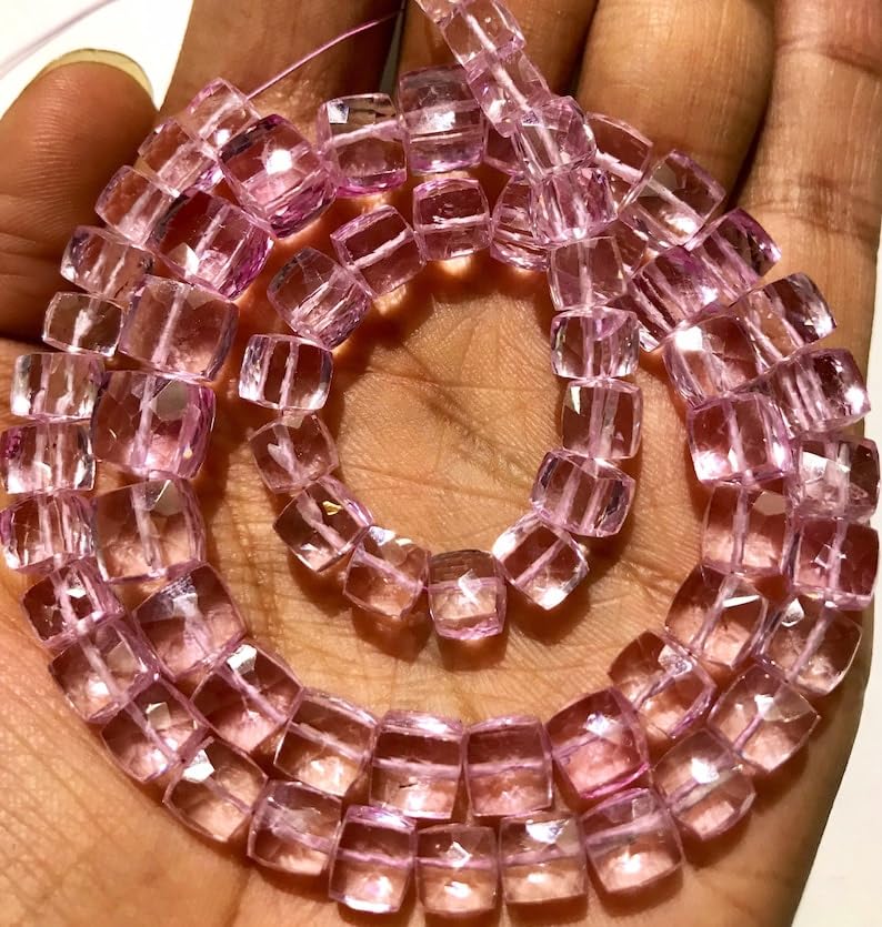 Natural MORGANITE Corundum Cube Faceted Beads 7X8-6X8MM 18 inch Long String Jewelry Making Gemstone Beads for Necklace Bracelet