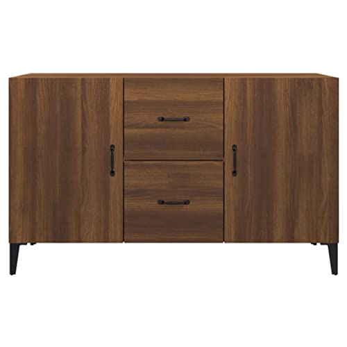 loibinfen Sideboard Buffet Server Storage Cabinet with Drawers and Doors, Console Table Home Kitchen Sideboard with Metal Legs, Dining Room Furniture Cupboard, Brown Oak 39.4"x14.2"x23.6" -AA