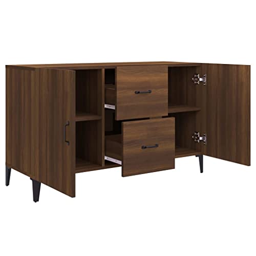 loibinfen Sideboard Buffet Server Storage Cabinet with Drawers and Doors, Console Table Home Kitchen Sideboard with Metal Legs, Dining Room Furniture Cupboard, Brown Oak 39.4"x14.2"x23.6" -AA