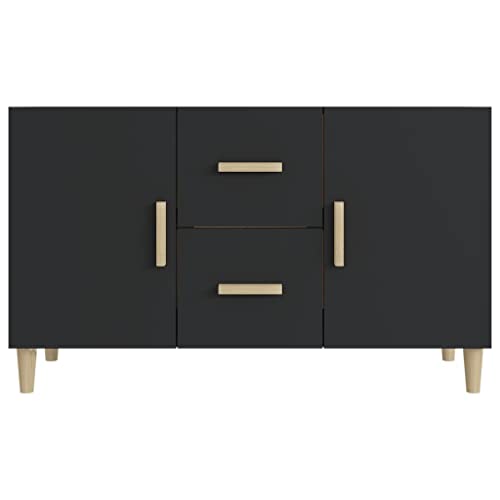 loibinfen Sideboard Buffet Server Storage Cabinet with Drawers and Doors, Console Table Home Kitchen Sideboard with Wood Legs, Dining Room Furniture Cupboard, Black 39.4"x14.2"x23.6" -AA