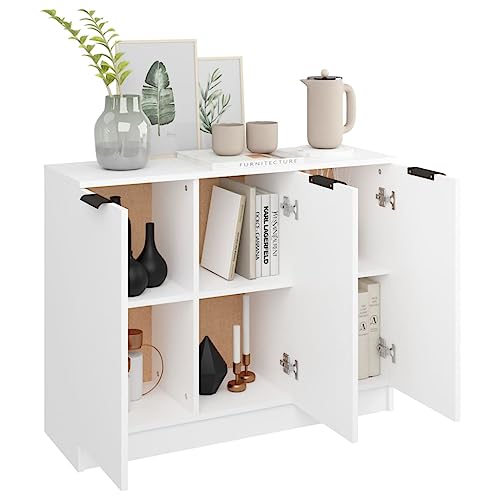loibinfen Sideboard Buffet Server Storage Cabinet with 3 Doors, Console Table Home Kitchen Sideboard Dining Room Furniture Entryway Cupboard, White 35.6"x11.8"x27.6" -AA