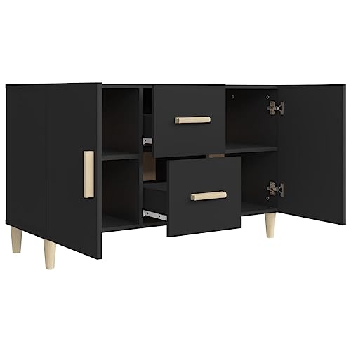 loibinfen Sideboard Buffet Server Storage Cabinet with Drawers and Doors, Console Table Home Kitchen Sideboard with Wood Legs, Dining Room Furniture Cupboard, Black 39.4"x14.2"x23.6" -AA