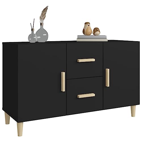loibinfen Sideboard Buffet Server Storage Cabinet with Drawers and Doors, Console Table Home Kitchen Sideboard with Wood Legs, Dining Room Furniture Cupboard, Black 39.4"x14.2"x23.6" -AA