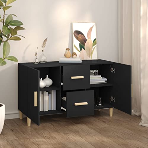 loibinfen Sideboard Buffet Server Storage Cabinet with Drawers and Doors, Console Table Home Kitchen Sideboard with Wood Legs, Dining Room Furniture Cupboard, Black 39.4"x14.2"x23.6" -AA