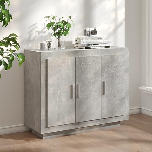 loibinfen Sideboard Buffet Server Storage Cabinet with 3 Doors, Console Table Home Kitchen Sideboard Dining Room Furniture Entryway Cupboard, Concrete Gray 36.2"x13.8"x29.5" -AA