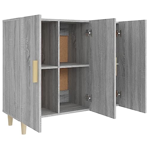 loibinfen Sideboard Buffet Server Storage Cabinet with 3 Doors, Console Table Home Kitchen Sideboard with Wood Legs, Dining Room Furniture Entryway Cupboard, Gray Sonoma 35.4"x13.4"x31.5" -AA