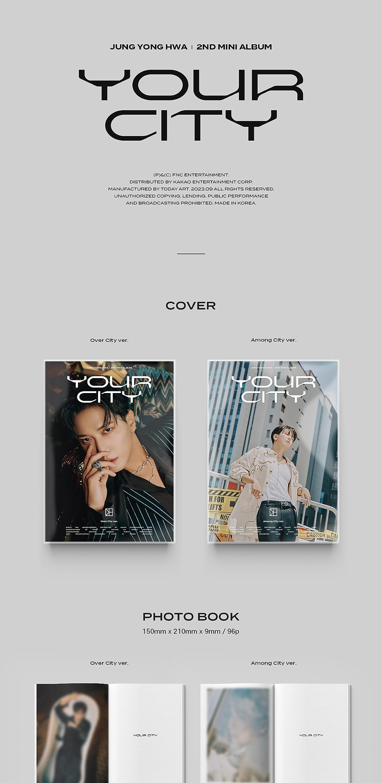 CNBLUE Jung Yonghwa Your City 2nd Mini Album Random Version CD+96p PhotoBook+1p PostCard+1p Polaroid+1ea Bookmark+1p Selfie PhotoCard+Tracking Sealed