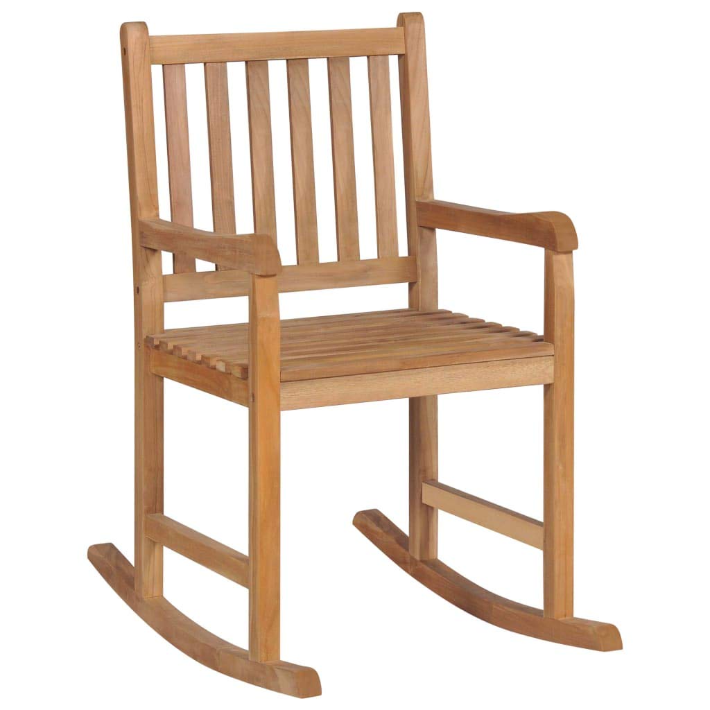 loibinfen Patio Rocking Chair with Beige Cushion Solid Teak Wood, Solid Wooden Frame Outdoor & Indoor Rocker for Garden, Patio, Balcony, Backyard Porch Rocker -AA