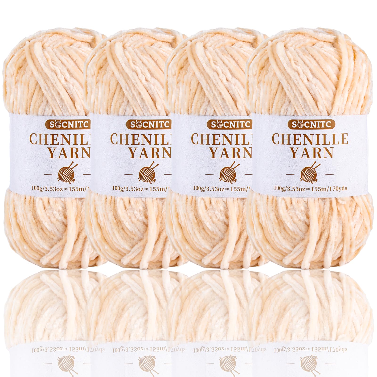 Chenille Yarn, 14OZ Soft Velvet Chenille Yarn for Crocheting and Knitting, Velvet Yarn with Stitch Marker, Big Eye Needles for Scarves, Hats, Blankets DIY Weaving Crocheting HandCrafts Yarn
