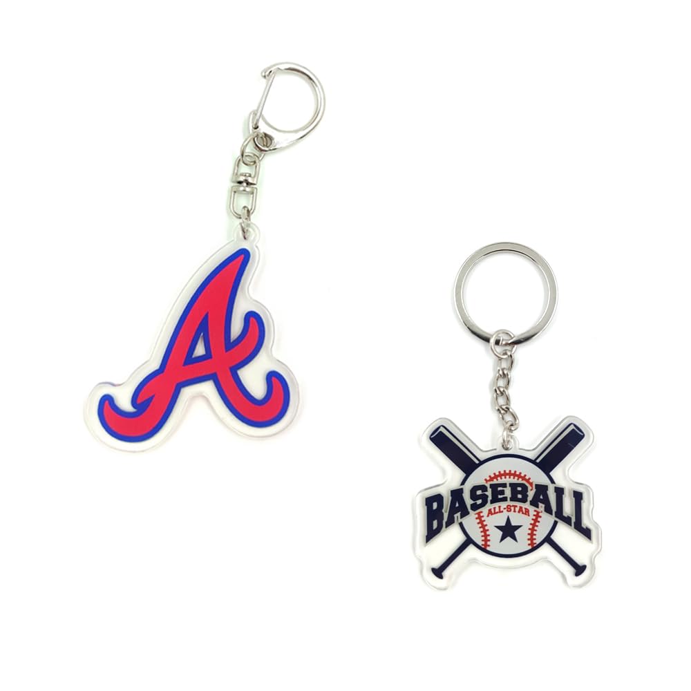 NEUNEL Designed with for Braves fans Set 2-pack Premium Acrylic keychain,Double layered Acrylic Crystal, Stainless Steel Keyring ring