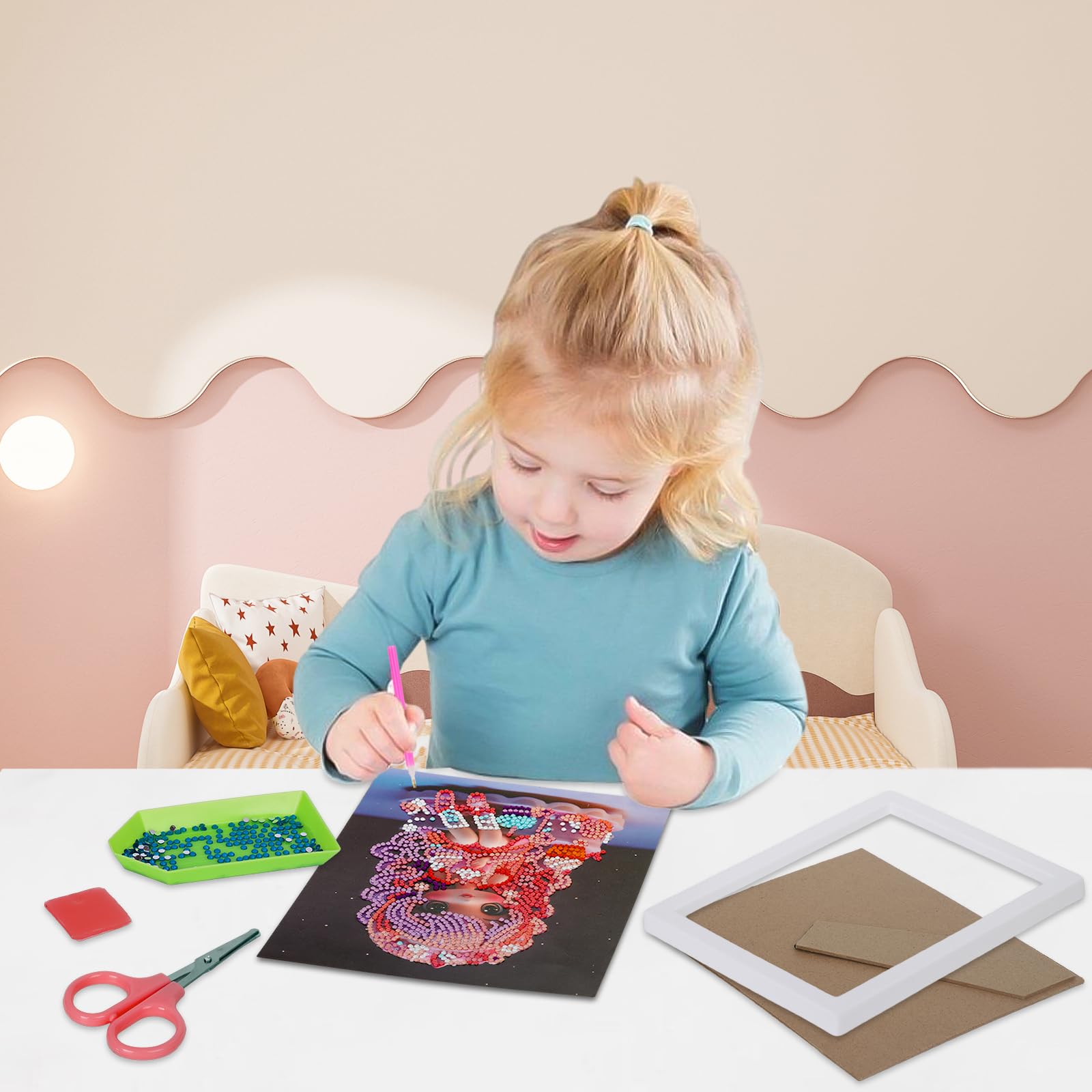 PracticeJQDEN 5D Diamond Painting Kits, Gem Art for Kids DIY Paint-by-Number Kits with Frame Arts and Crafts Dots Kits for Kids, Home Wall Decor (6.8 * 8.8 inch)