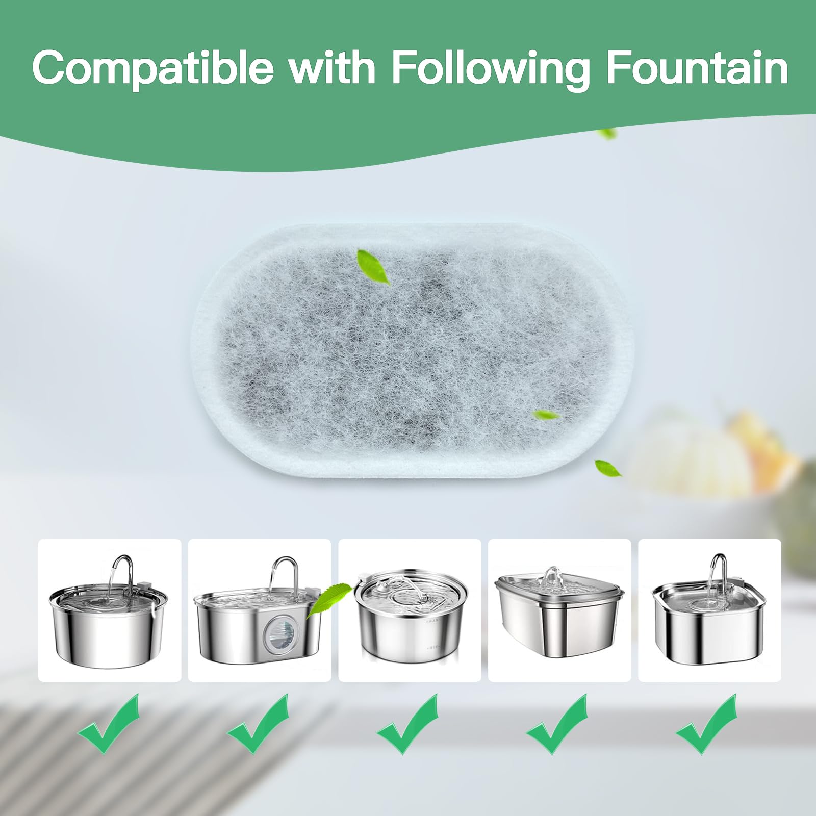 16 Pack Cat Water Fountain Filter, Replacement Carbon Filter for Stainless Steel Pet Water Fountain, Dog Water Fountain