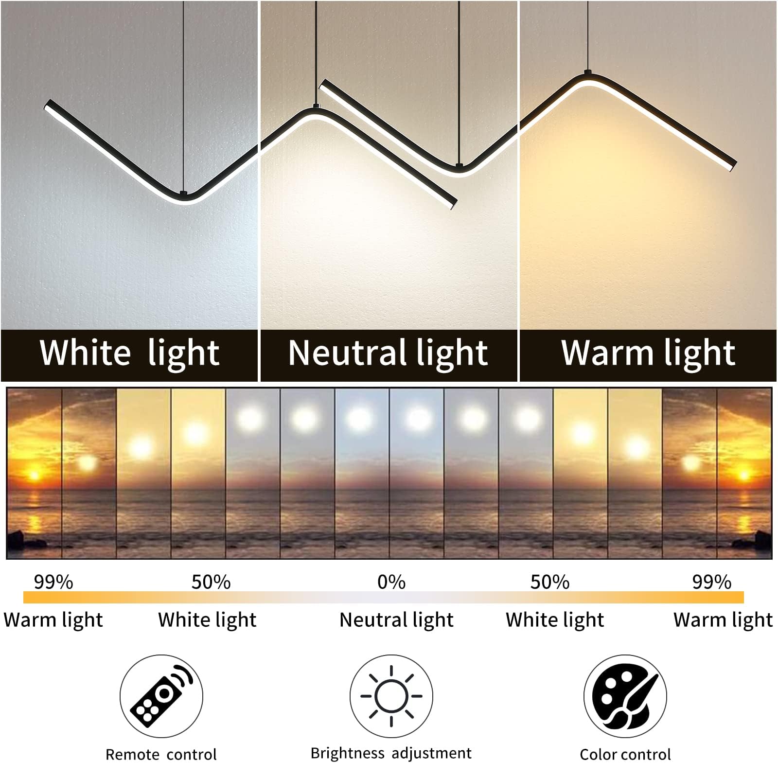 Matven Island Lights, Linear Pendant Light LED Dimmable Hanging Light Fixture with Remote Control,Chandeliers for Dining Room Living Room, 3000K-6000K, 35IN