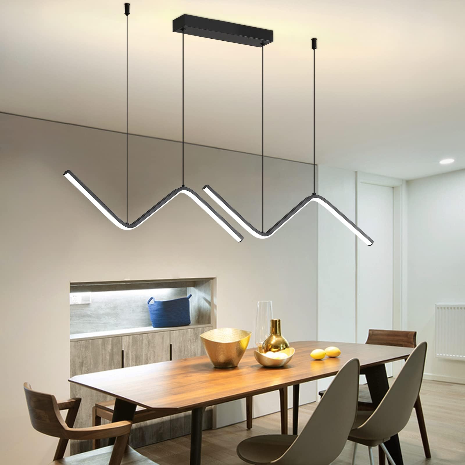 Matven Island Lights, Linear Pendant Light LED Dimmable Hanging Light Fixture with Remote Control,Chandeliers for Dining Room Living Room, 3000K-6000K, 35IN