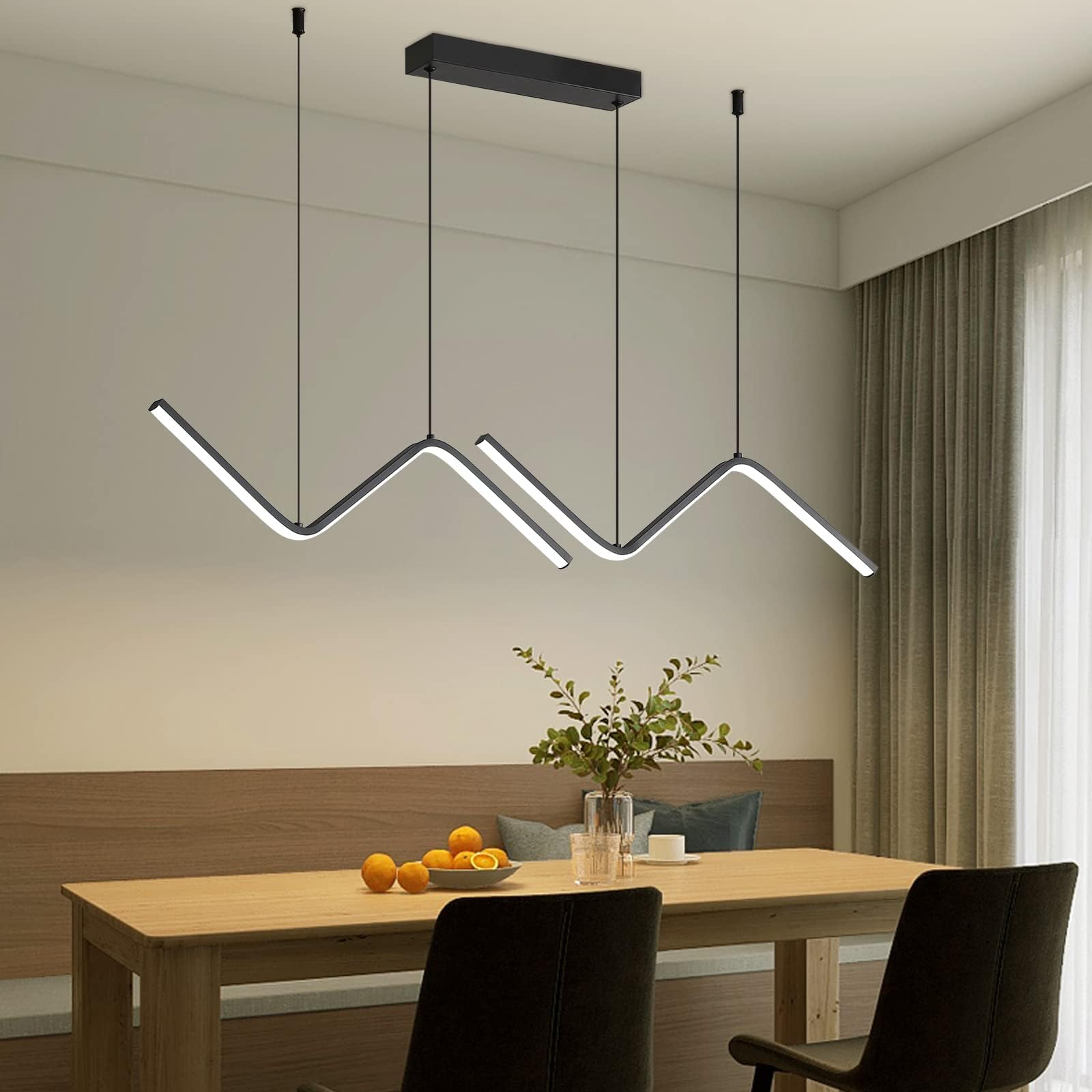 Matven Island Lights, Linear Pendant Light LED Dimmable Hanging Light Fixture with Remote Control,Chandeliers for Dining Room Living Room, 3000K-6000K, 35IN