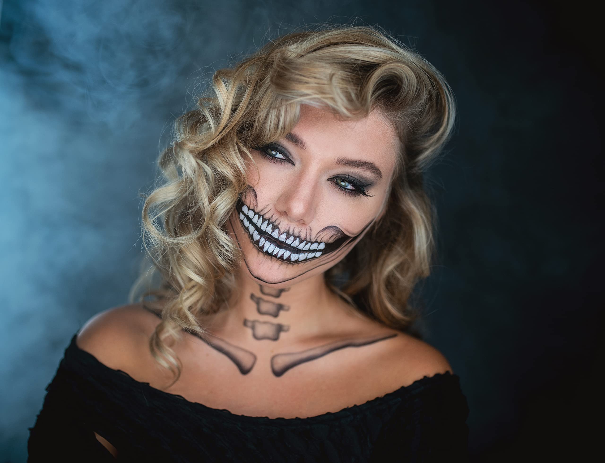 Tattoocrew 2 x Classic Skull Temporary Tattoo Halloween Costume for Men and Women, Adult, Face Sticker