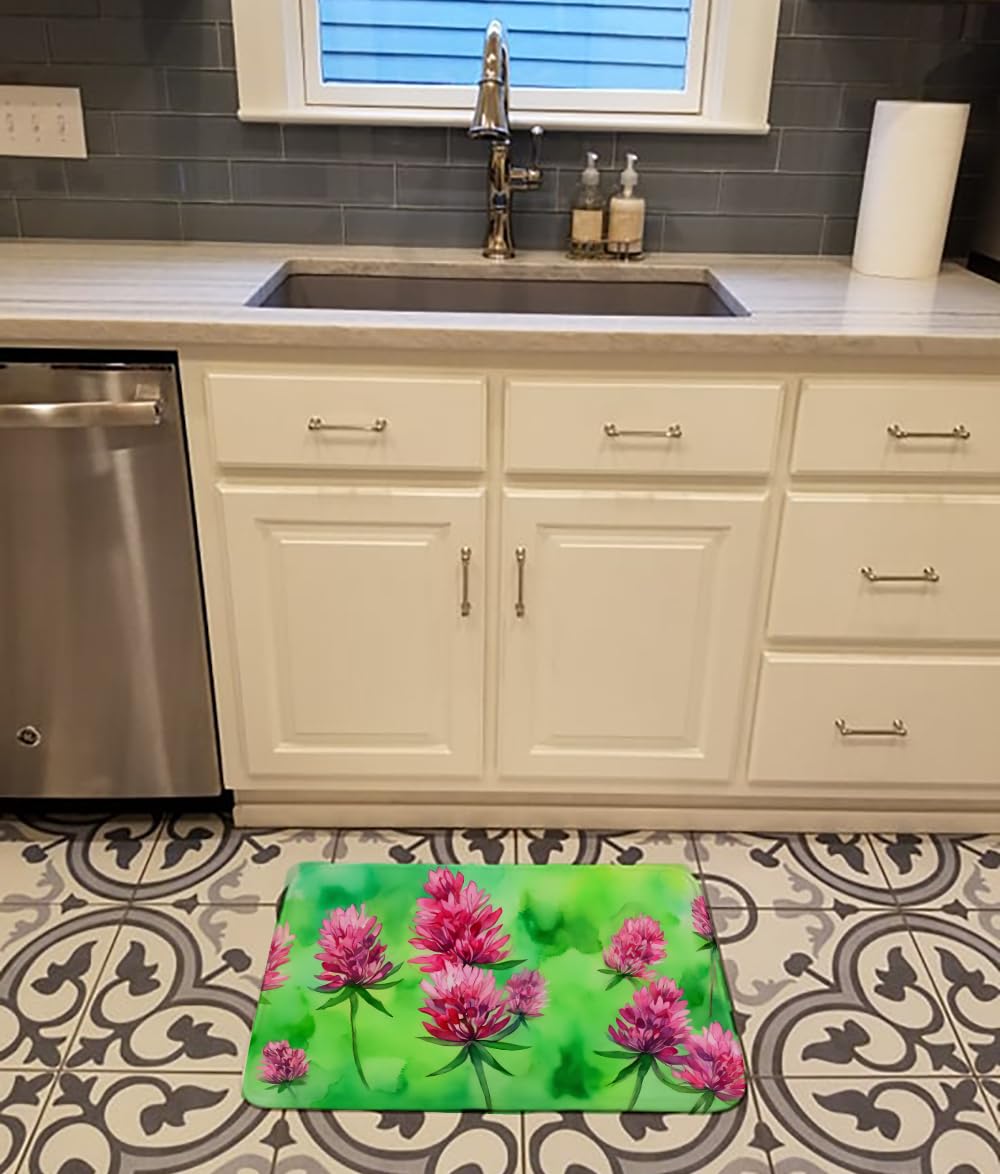 Caroline's Treasures Vermont Red Clover in Watercolor Memory Foam Kitchen Mat Machine Washable Anti-Fatigue Mat Cushion Comfort Bath Mat or Kitchen Rug