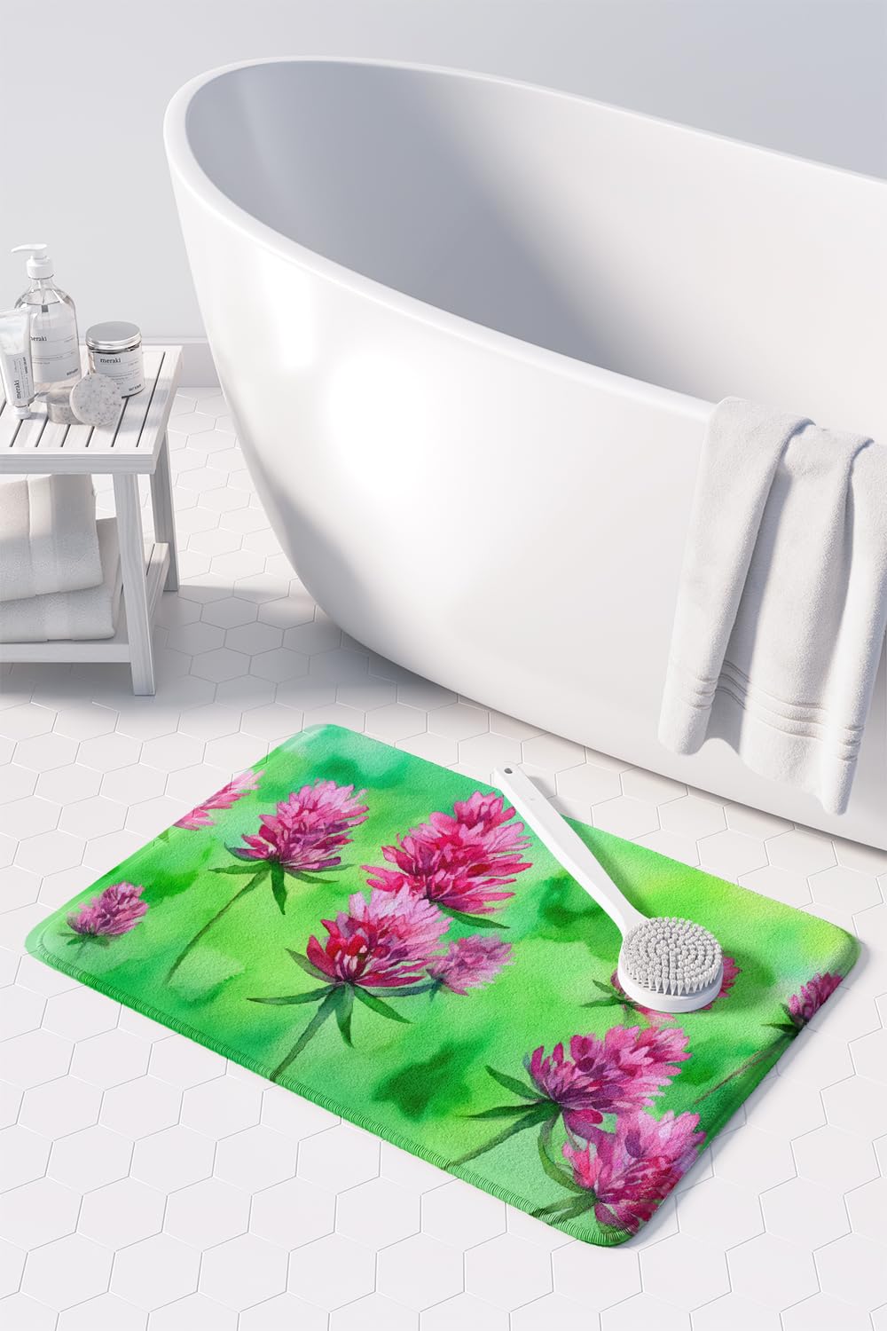 Caroline's Treasures Vermont Red Clover in Watercolor Memory Foam Kitchen Mat Machine Washable Anti-Fatigue Mat Cushion Comfort Bath Mat or Kitchen Rug