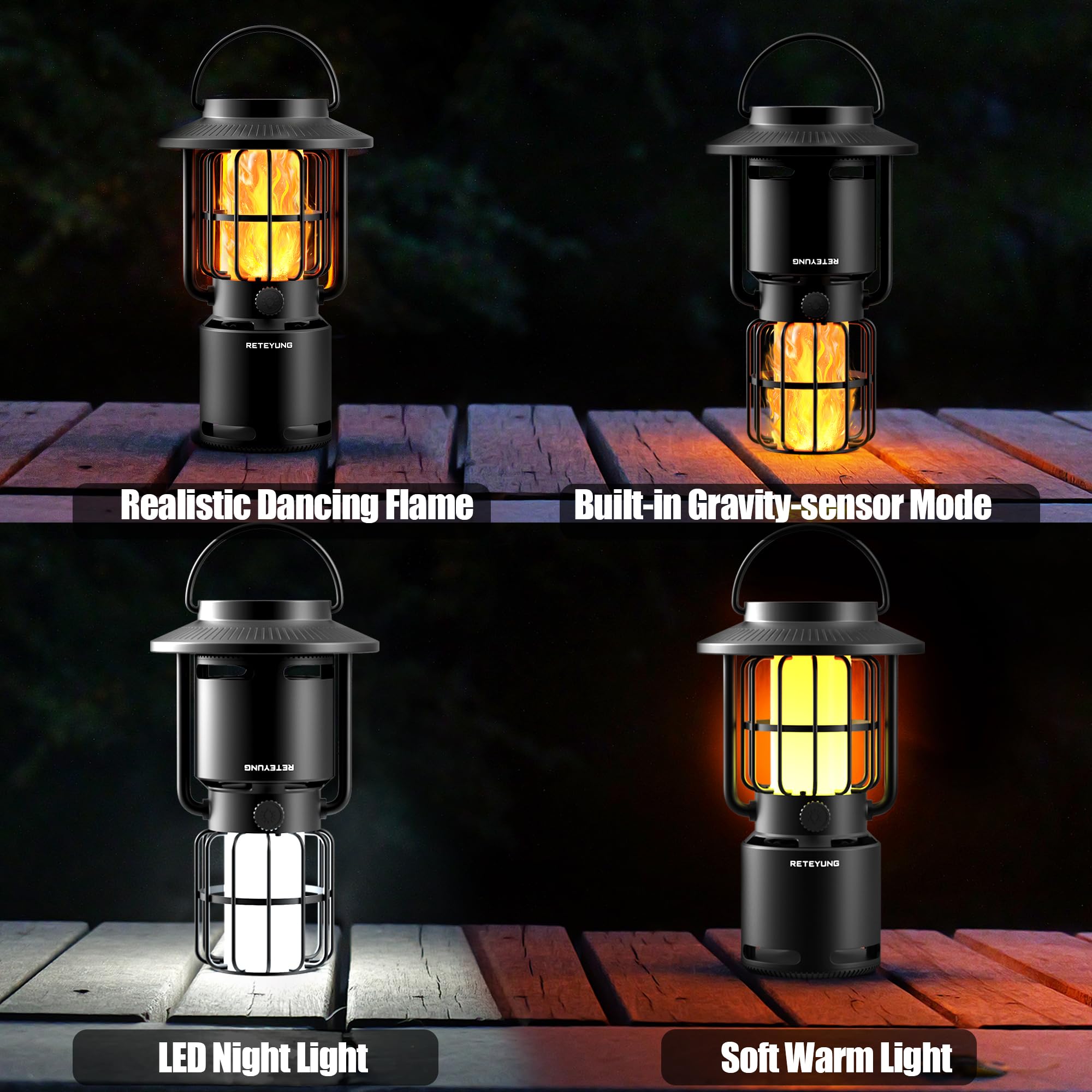 RETEYUNG Outdoor Bluetooth LED Flame Light Speaker With Wall Mount/Hook, IP65 Waterproof for Patio/Party/Camping - Portable Wireless for Men Women Fathers
