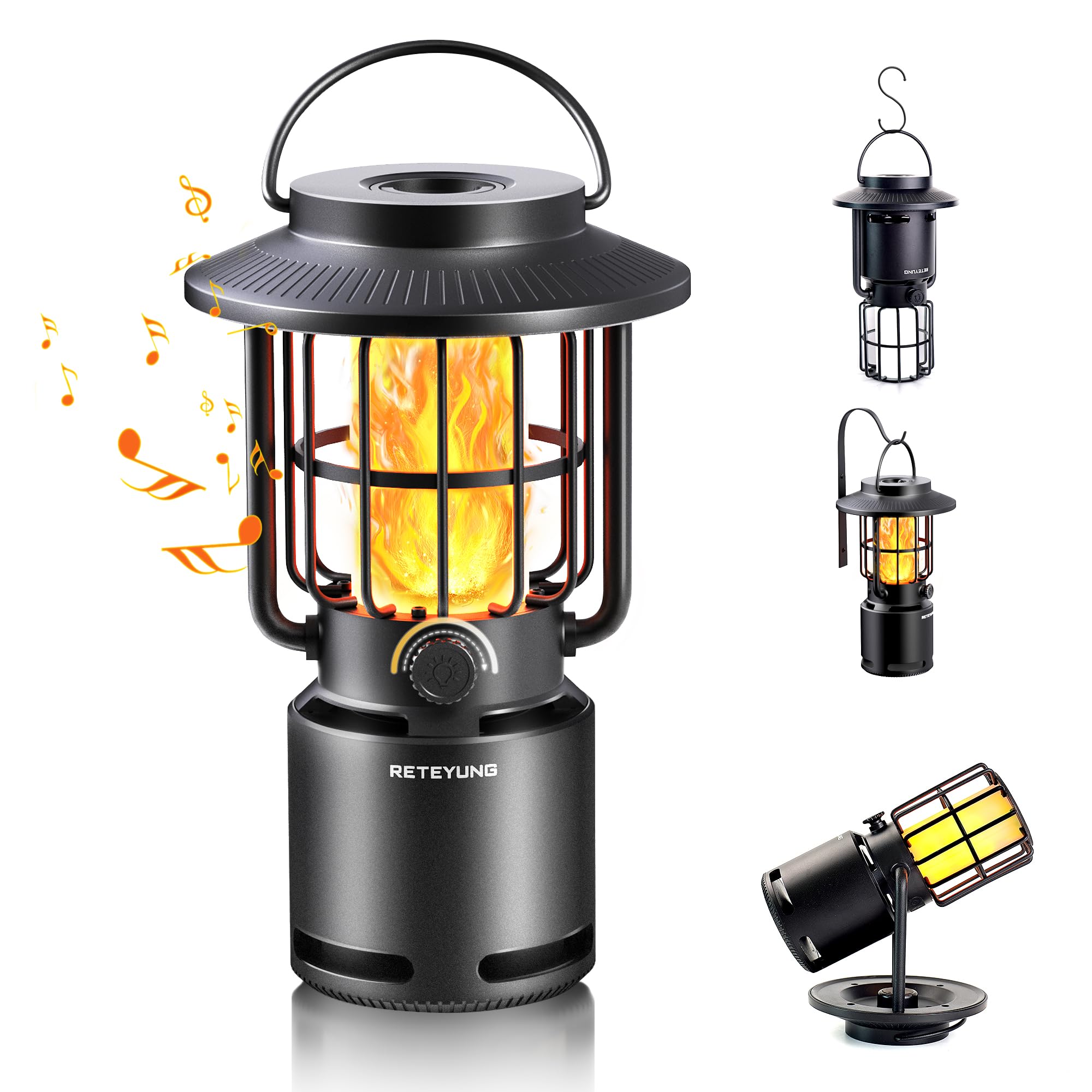 RETEYUNG Outdoor Bluetooth LED Flame Light Speaker With Wall Mount/Hook, IP65 Waterproof for Patio/Party/Camping - Portable Wireless for Men Women Fathers