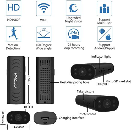 PNZEO W3 Mini Hidden Camera Portable Wireless WiFi Remote View IP Camera Super Small Home Security Cameras P2P Indoor Outdoor Video Record Smart Spy Camera