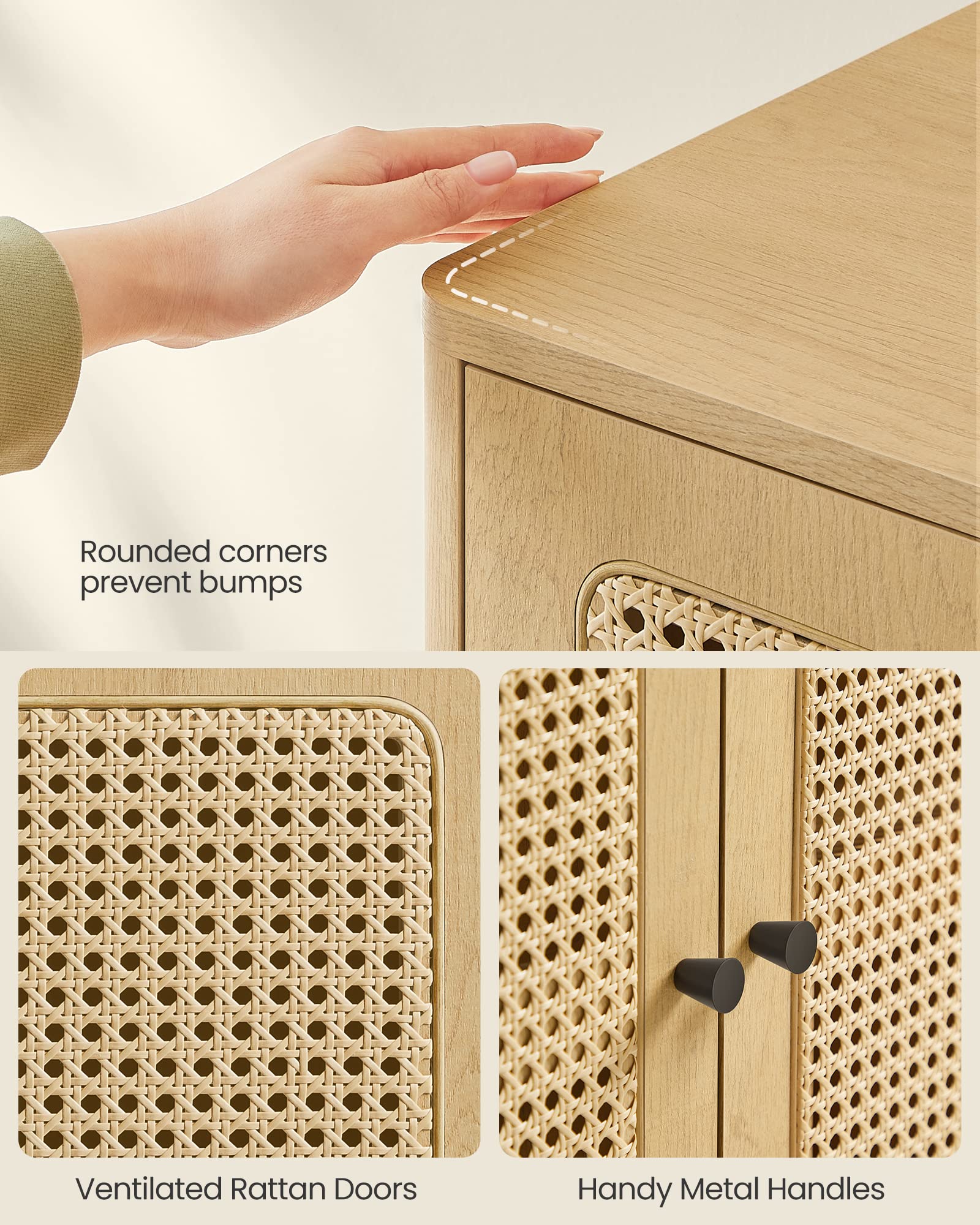 VASAGLE by SONGMICS HOME Rattan Sideboard Buffet Storage Cabinet - Kitchen Cupboard Server Console Table with Adjustable Shelves, 15.7 x 31.5 x 35.4 Inches for Entryway, Living Room, Natural