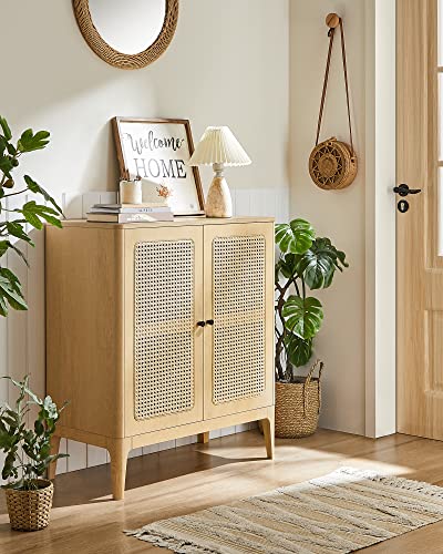 VASAGLE by SONGMICS HOME Rattan Sideboard Buffet Storage Cabinet - Kitchen Cupboard Server Console Table with Adjustable Shelves, 15.7 x 31.5 x 35.4 Inches for Entryway, Living Room, Natural