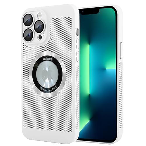 Mophinda Cooling Breathable Phone caseďźLogo View Magnetic Anti Fingerprint Contain Anti Scratch Film for Lens Men Boys Women Girls for iPhone 13 Pro Max 6.7ââďźWhiteďź