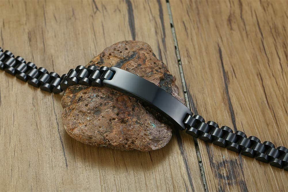 Enni of York Free Custom Engraving-Unisex 2 Tone Brushed Stainless Steel Emergency Adjustable Bracelet Wristband