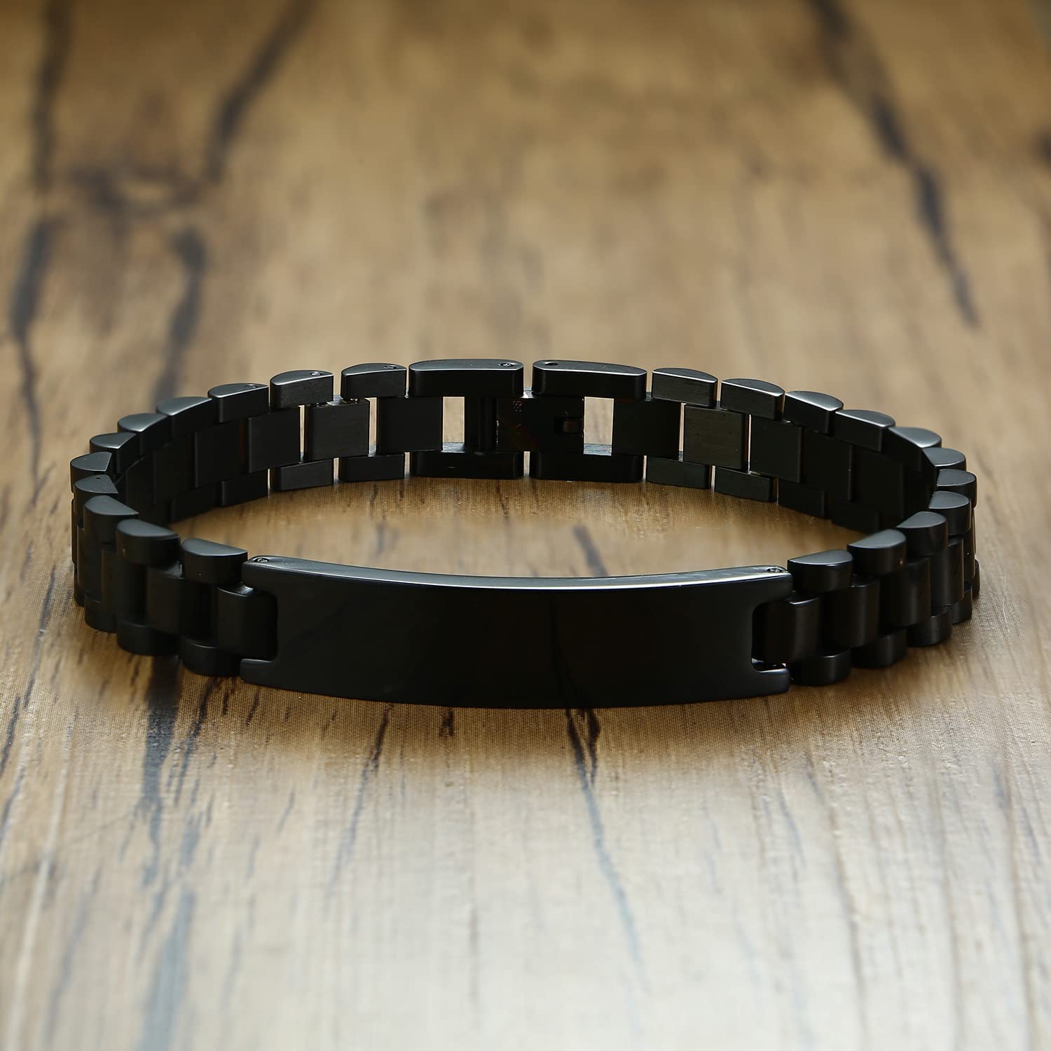 Enni of York Free Custom Engraving-Unisex 2 Tone Brushed Stainless Steel Emergency Adjustable Bracelet Wristband