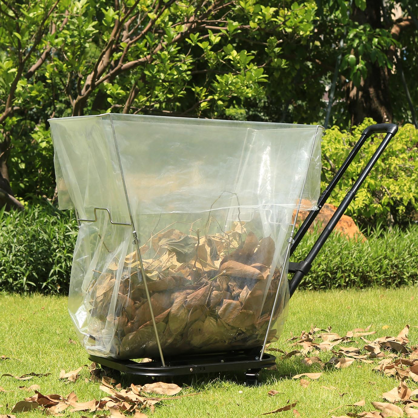 Trash Bag Holder with Wheels 30-60 Gallons Leaf Bag Holder for Leaves Weeding Camping Party,2 in 1 Multi-Function 500 LB Folding Hand Truck for Travel Moving Shopping Office(Black)
