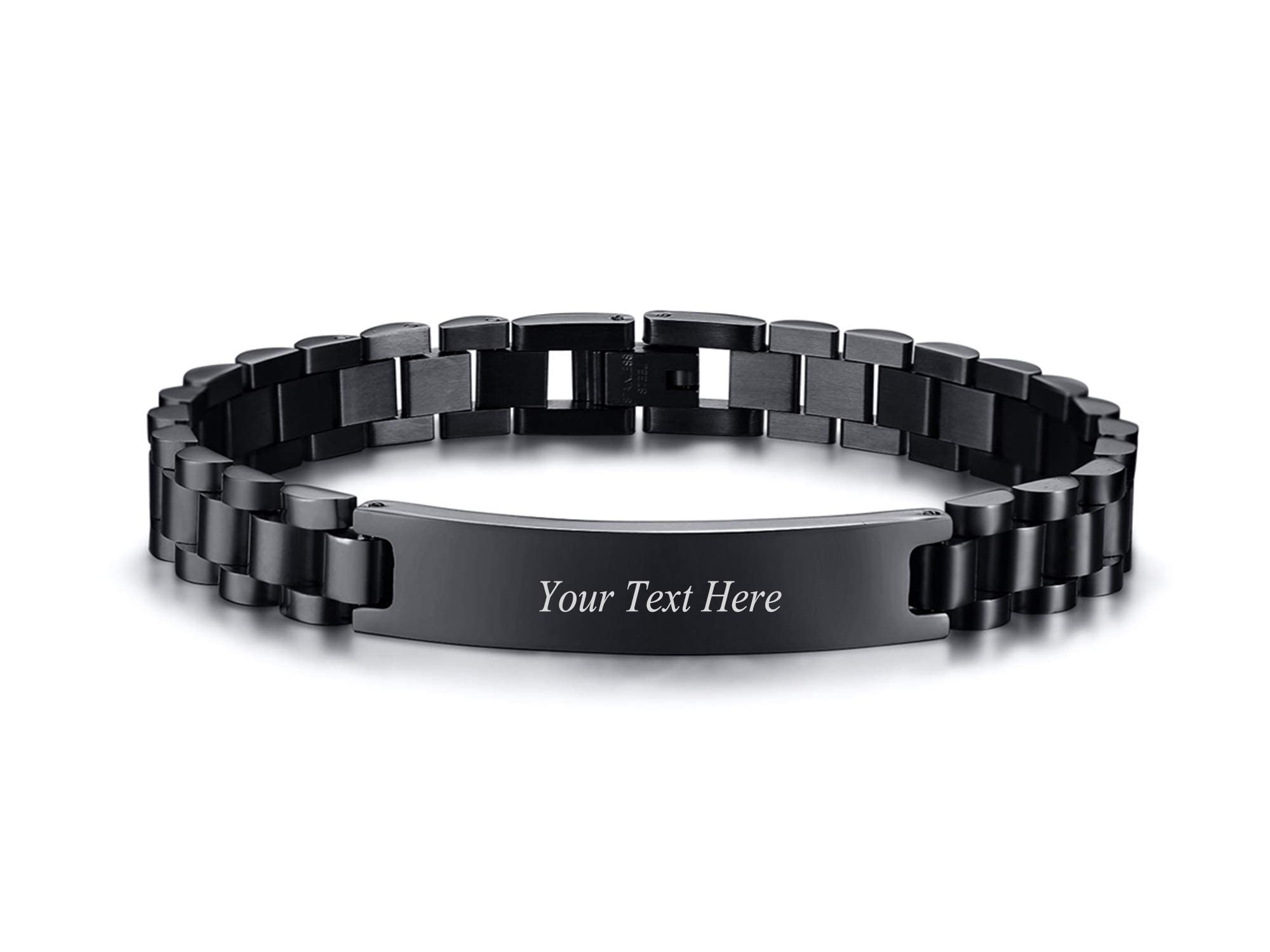 Enni of York Free Custom Engraving-Unisex 2 Tone Brushed Stainless Steel Emergency Adjustable Bracelet Wristband