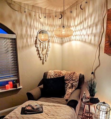 QIYIZM Plug in Pendant Light Hanging Lights with Cord Rattan Boho Hanging Lamp Dimmable,Wicker Bamboo Woven Lamp Shade,Ceiling Light Fixture for Living Room Bedroom Kitchen