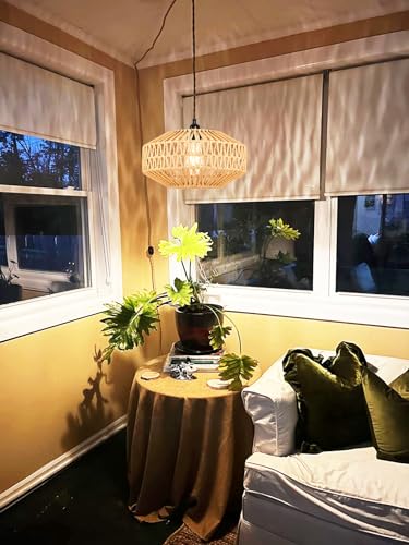 QIYIZM Plug in Pendant Light Hanging Lights with Cord Rattan Boho Hanging Lamp Dimmable,Wicker Bamboo Woven Lamp Shade,Ceiling Light Fixture for Living Room Bedroom Kitchen