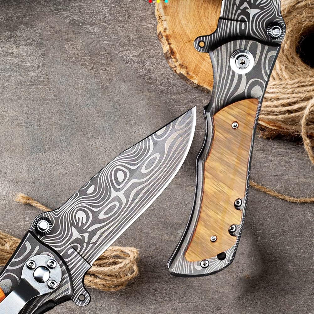 Pocket Folding Knife EDC Multitool Multifunctional Tool with Wood Handle Camping Outdoor
