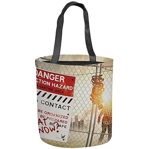 Fubido Zombie Halloween Theme, Halloween Trick or Treat Bags,Dead Man Walking in Danger Scary Scene,Candy Bucket Tote Bag,Red Sepia