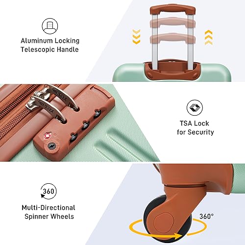 Merax Luggage Sets of 3 Piece Carry on Suitcase Airline Approved,Hard Case Expandable Spinner Wheels (Green&Brown)