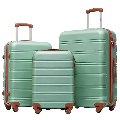 Merax Luggage Sets of 3 Piece Carry on Suitcase Airline Approved,Hard Case Expandable Spinner Wheels (Green&Brown)